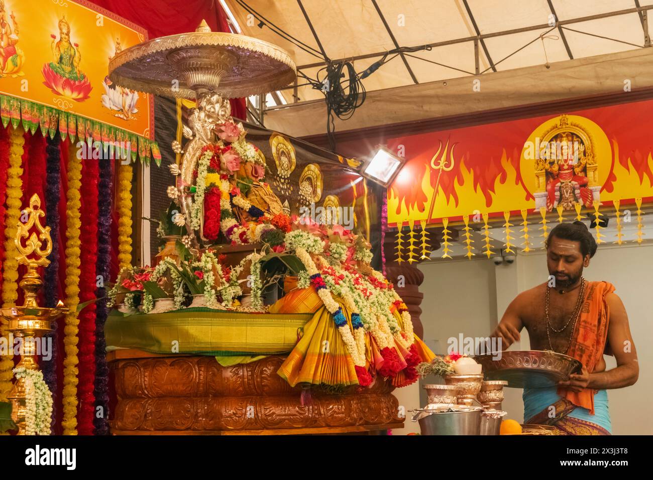 Asia, Singapore, Chinatown, Sri Mariamman Temple, Priest Conducting ...