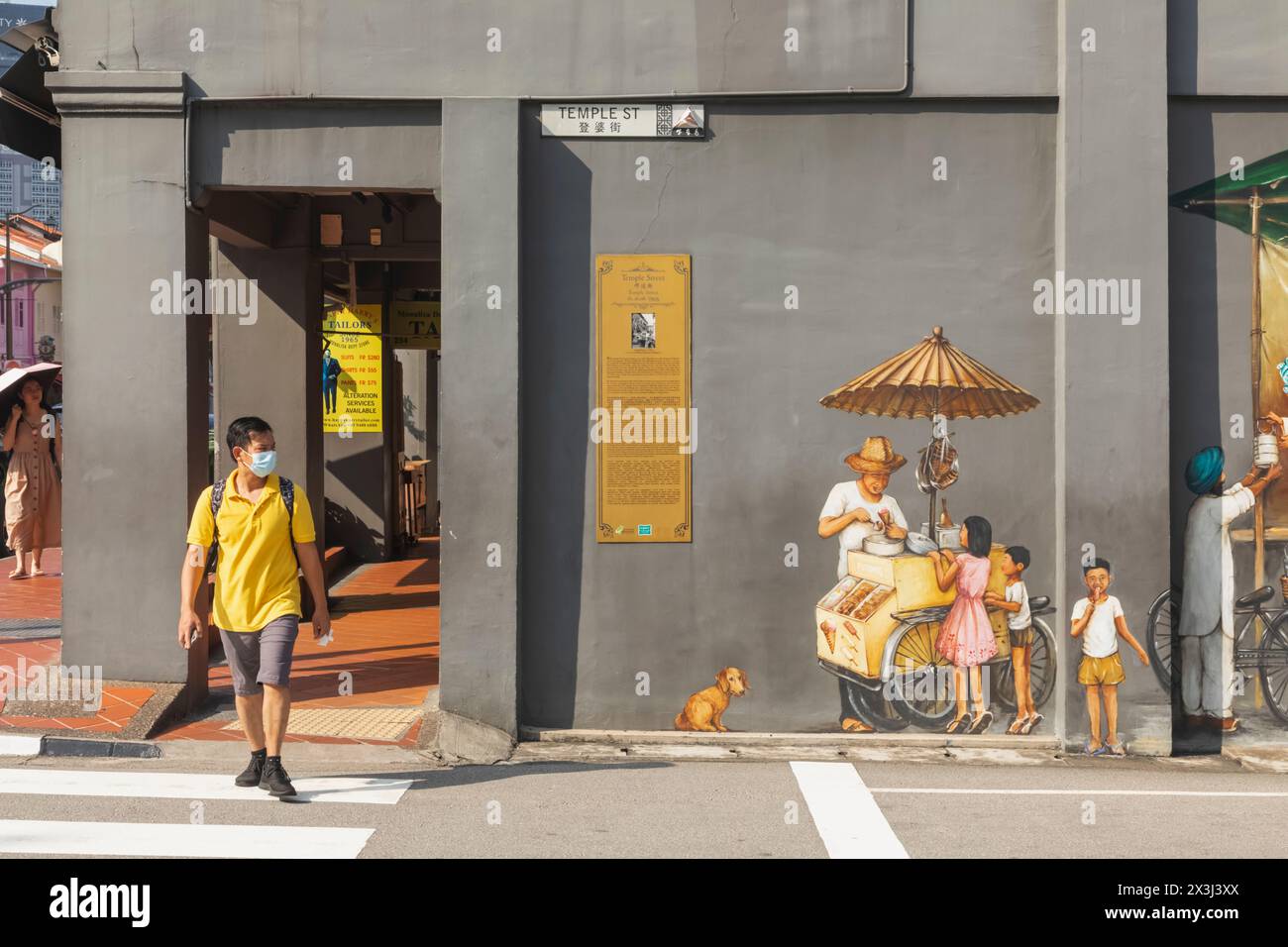 Asia, Singapore, Chinatown, Wall Mural depicting Historic Chinatown ...