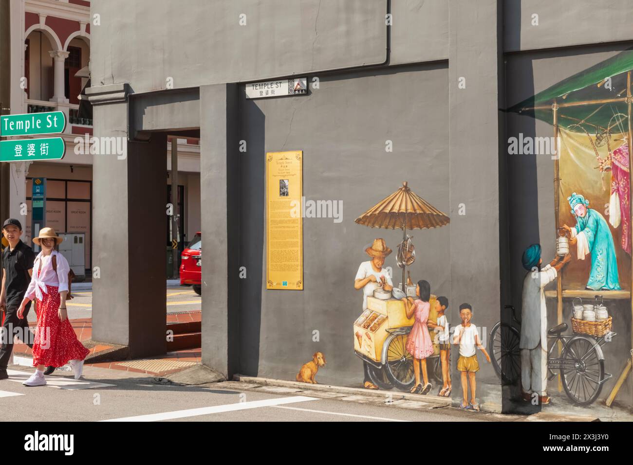 Asia, Singapore, Chinatown, Wall Mural depicting Historic Chinatown ...