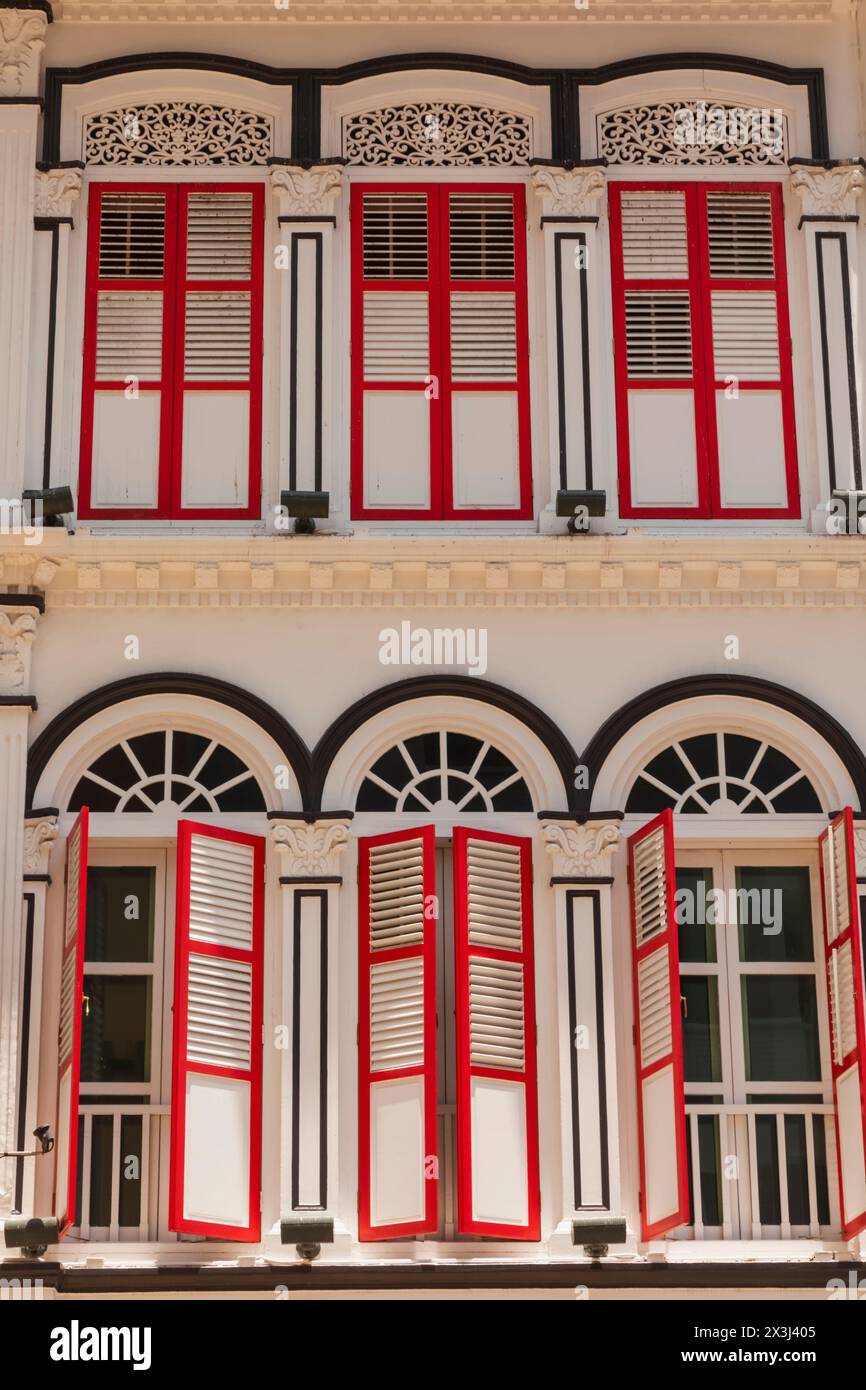 Asia, Singapore, Chinatown, Traditional Colourful Louvred Windows Stock ...