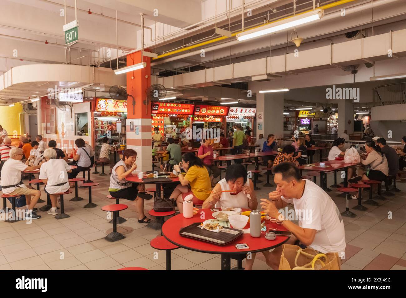 Asia, Singapore, Chinatown, Typical Food Court, Interior Stock Photo ...