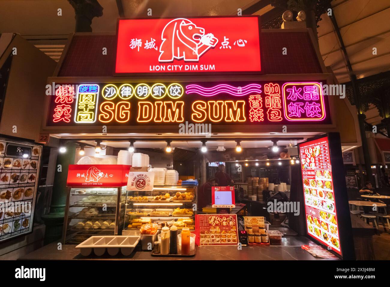 Asia, Singapore, Chinatown, Typical Food Court, Dim Sum Sign Stock ...
