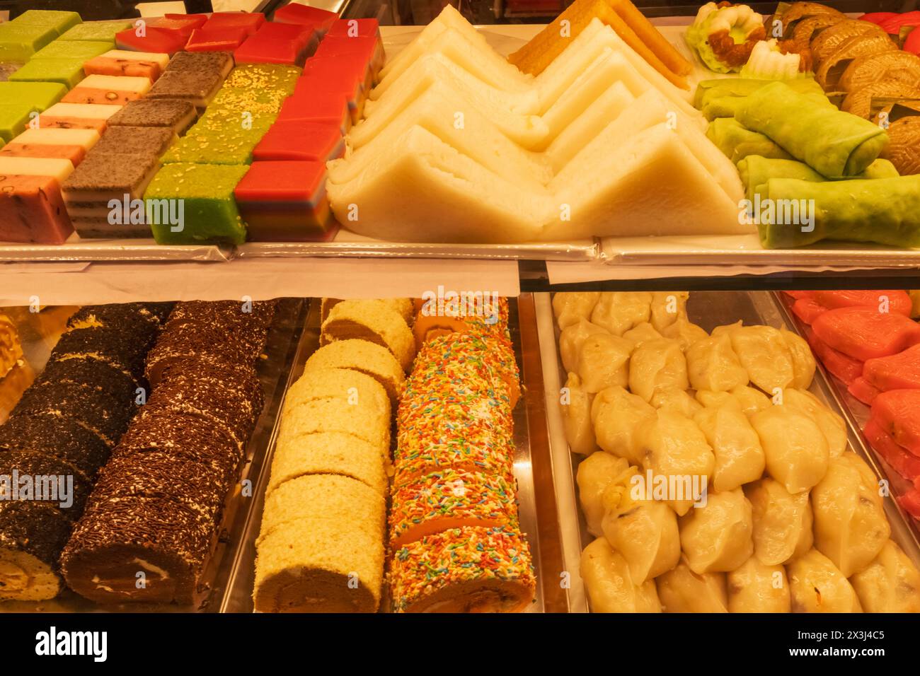 Asia, Singapore, Chinatown, Typical Food Court, Colourful Cake and ...