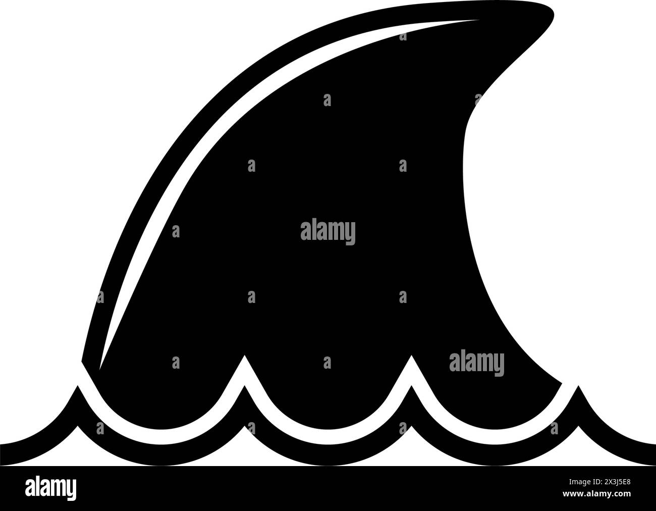 A monochromatic depiction of a shark fin in the ocean, in the style of ...