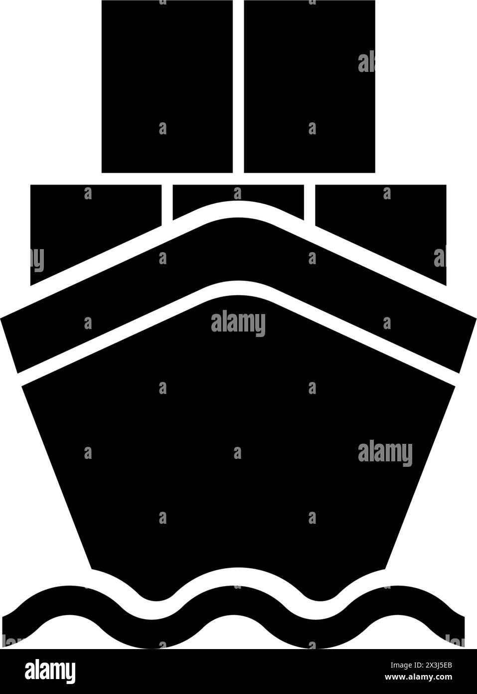 A simple black and white icon depicting a stylized ship or vessel with ...