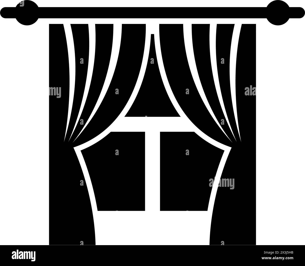 A simple black and white icon depicting a curtain or drape covering a ...