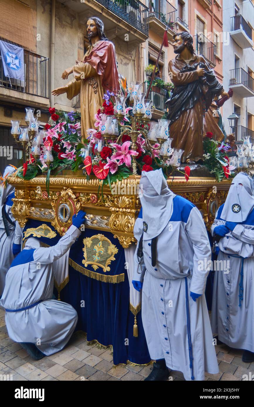 Tarragona, Spain - April 27, 2024: The religious floats represent key ...