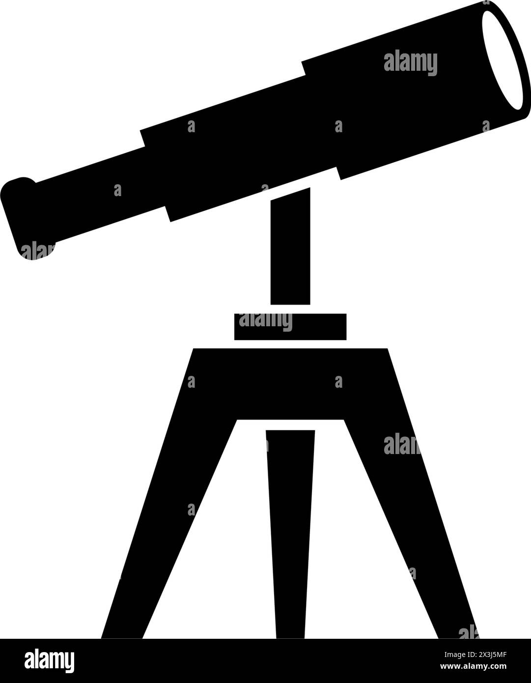 A simple black and white icon depicting a telescope mounted on a tripod ...