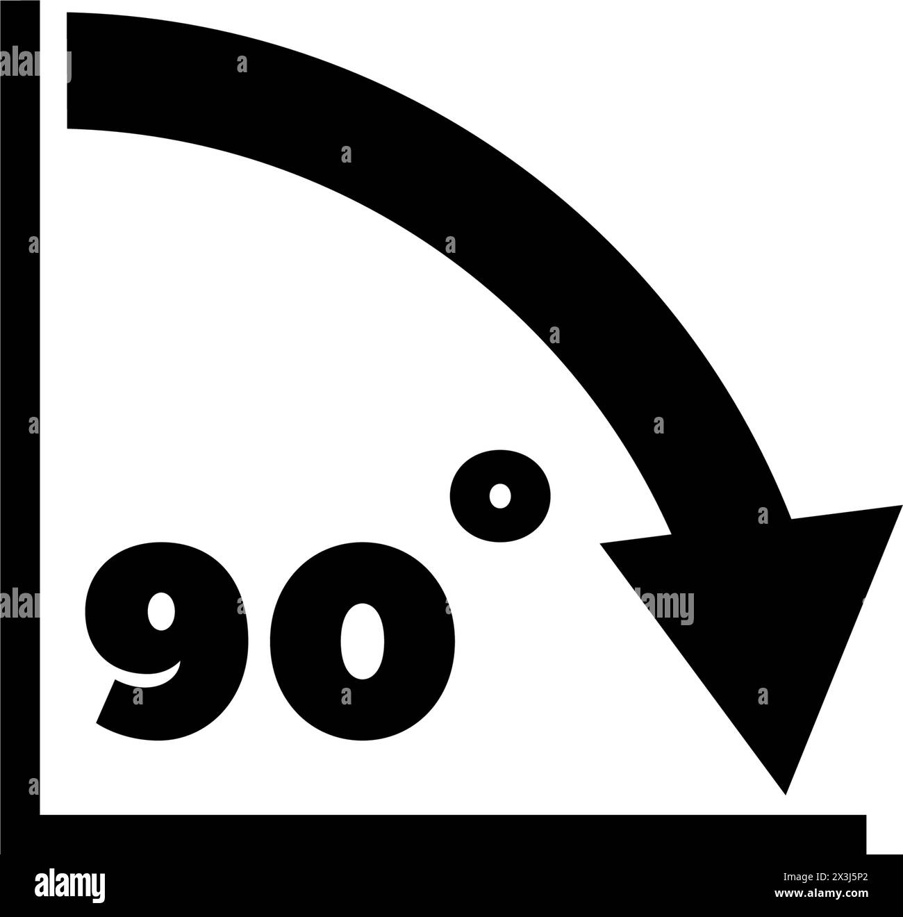 A simple black and white graphic illustration depicting a 90 degree ...