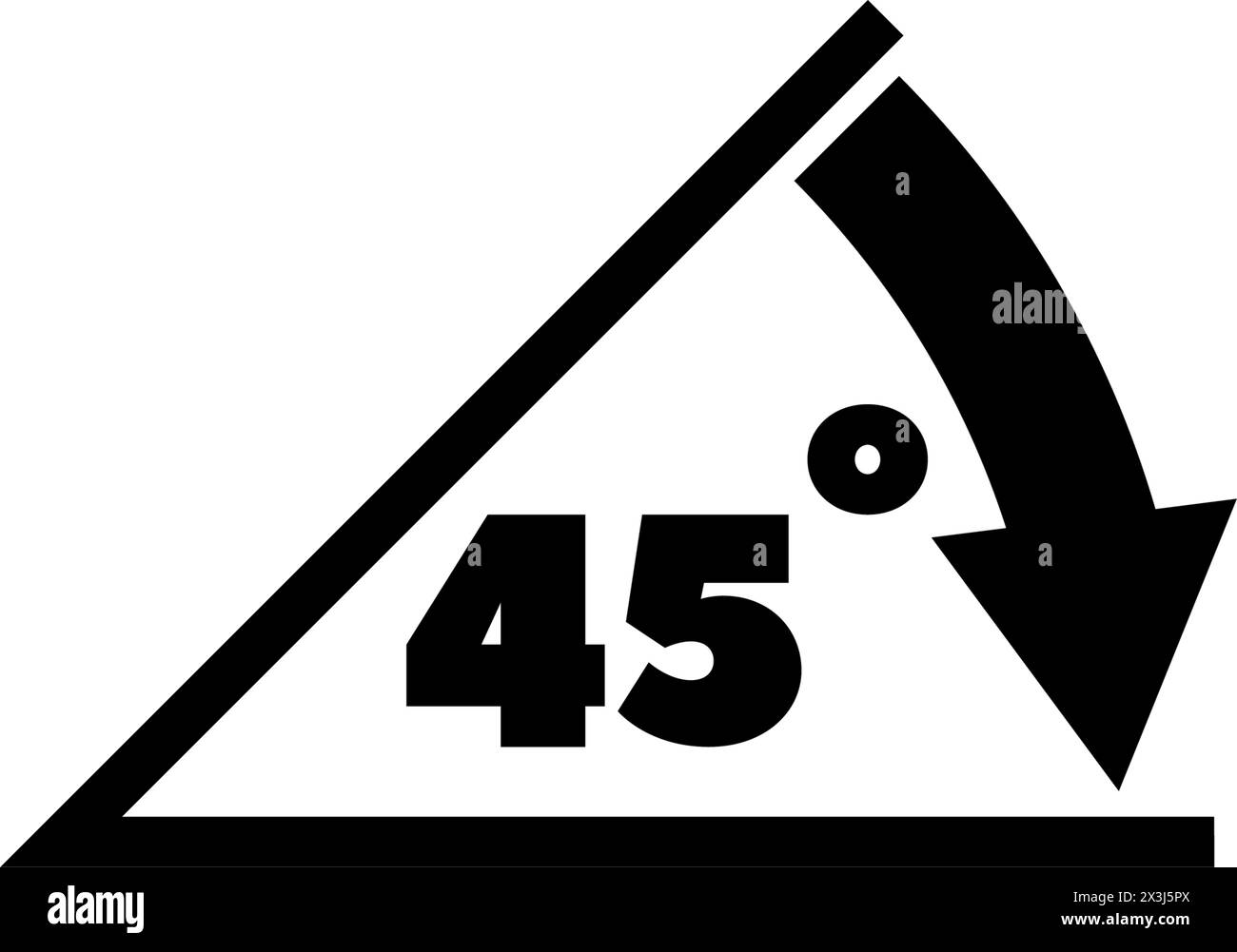 A simple black and white graphic illustration depicting a 45 degree ...