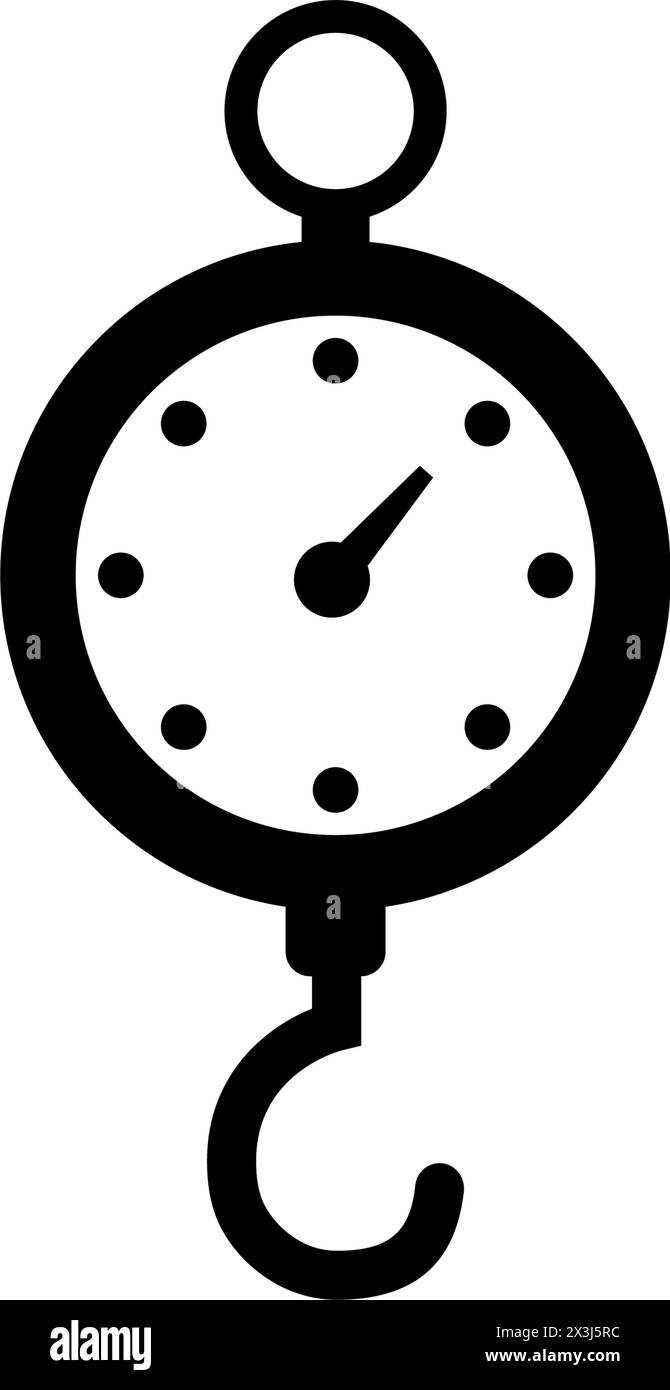 A simple black and white icon depicting a hanging weight or fishing ...