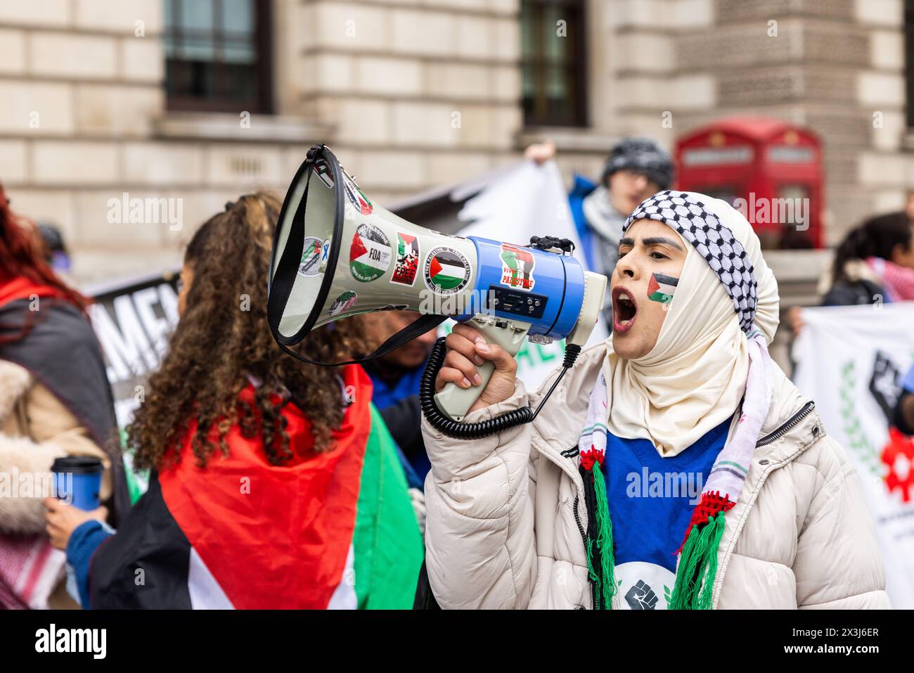 London, United Kingdom. 27 APR, 2024. Women with Palestine Flag ...