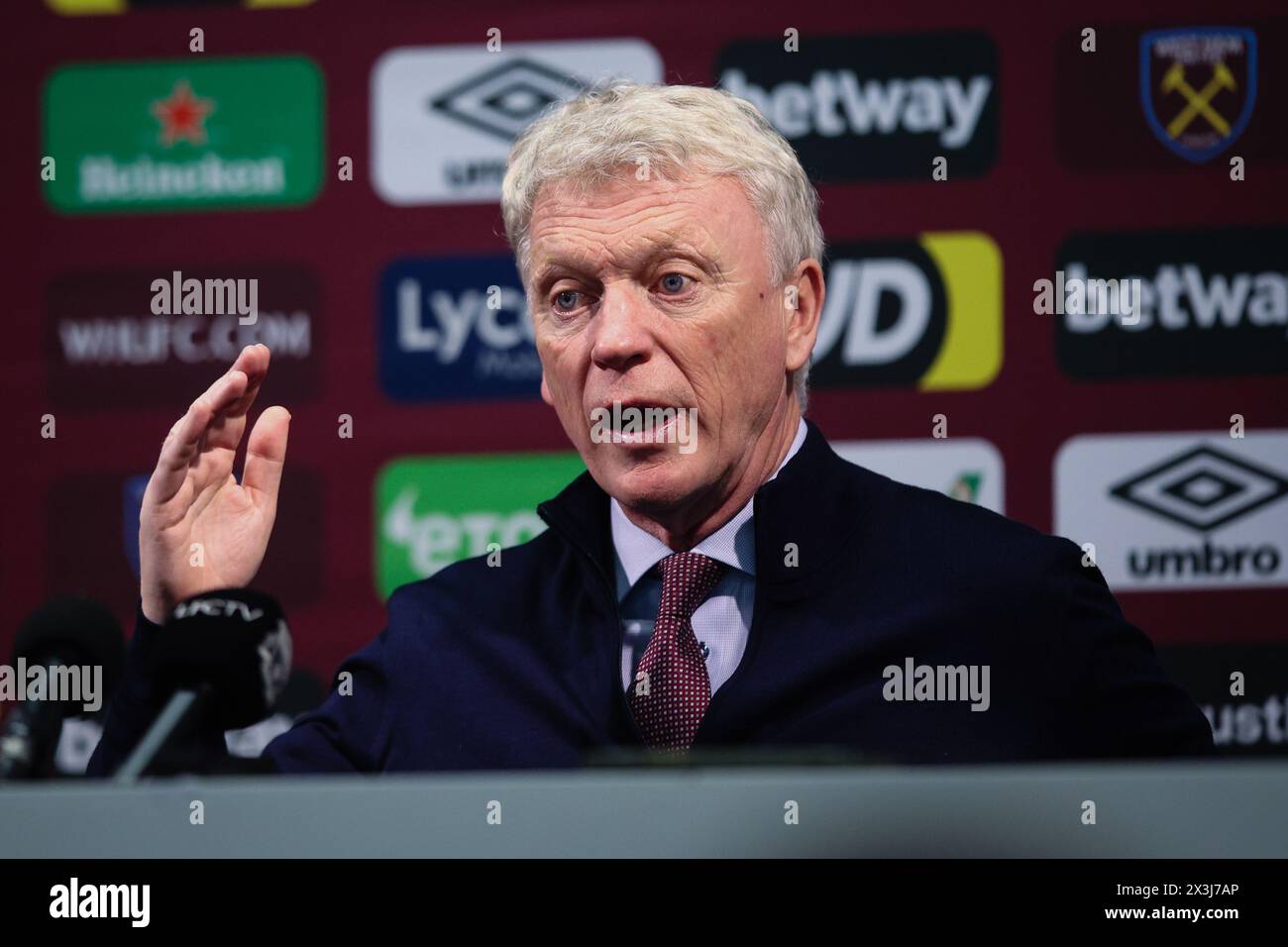 LONDON, UK - 27th Apr 2024: West Ham United manager David Moyes speaks ...