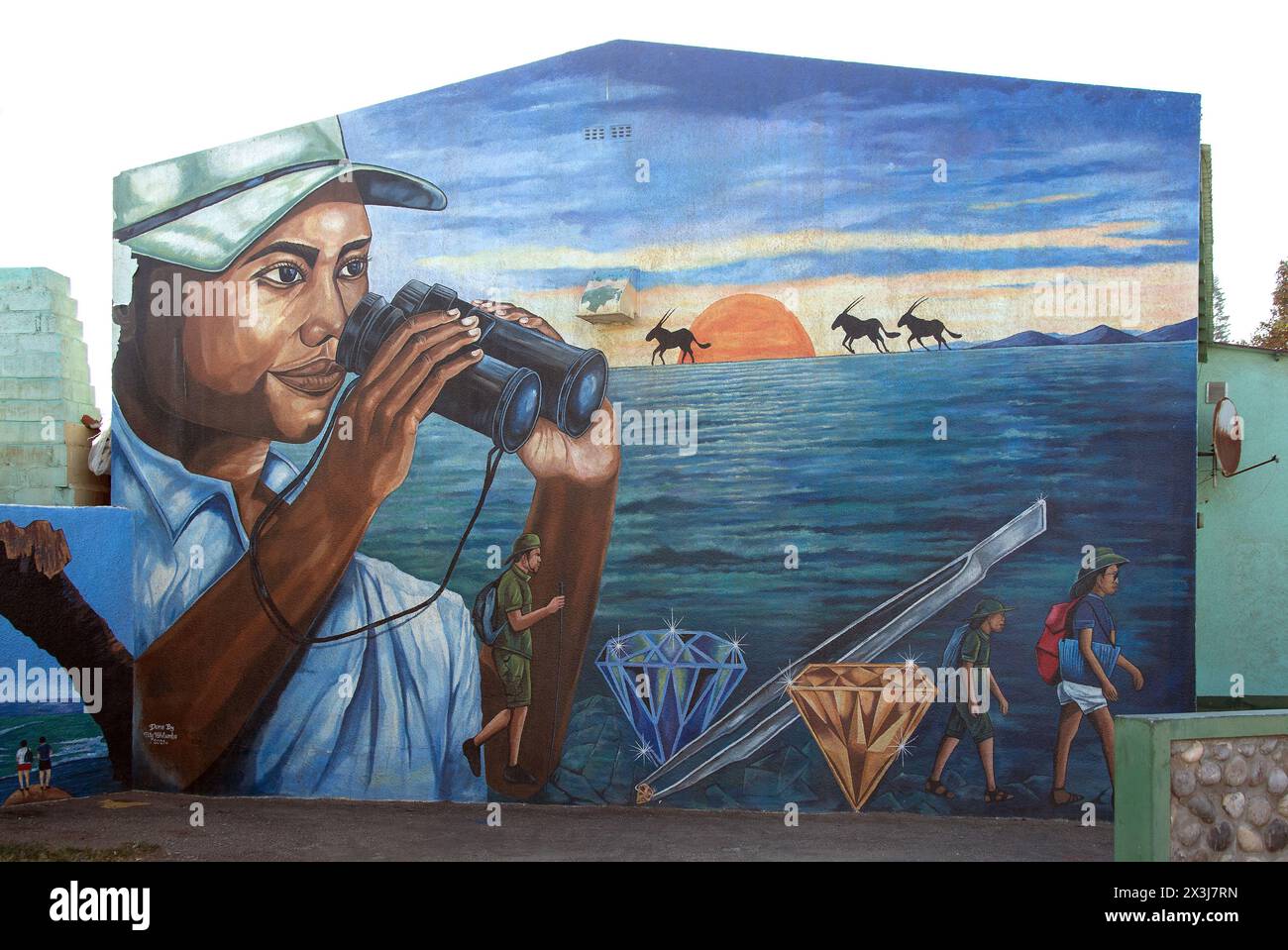 A huge mural depicting diamonds; wildlife conservation and tourism ...