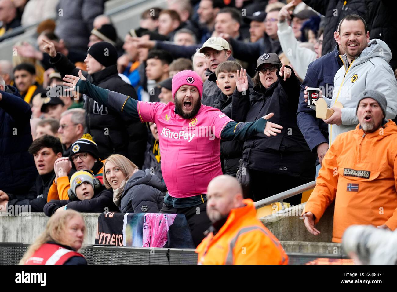 Wolverhampton Wanderers fans gesture in the stands during the Premier ...