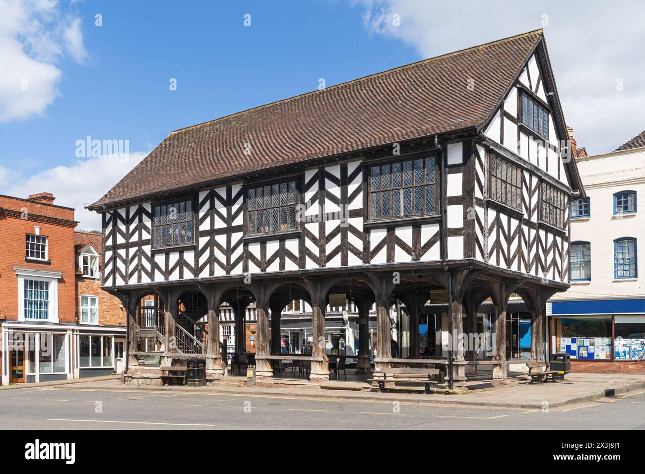 The market hall and library in Ledbury Herefordshire Stock Photo - Alamy