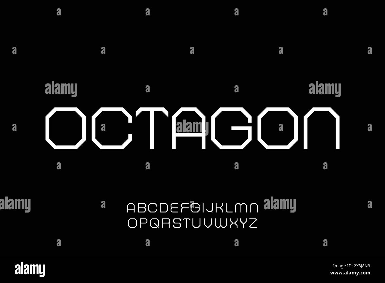 Modern geometric octagon alphabet display font vector. Futuristic ...