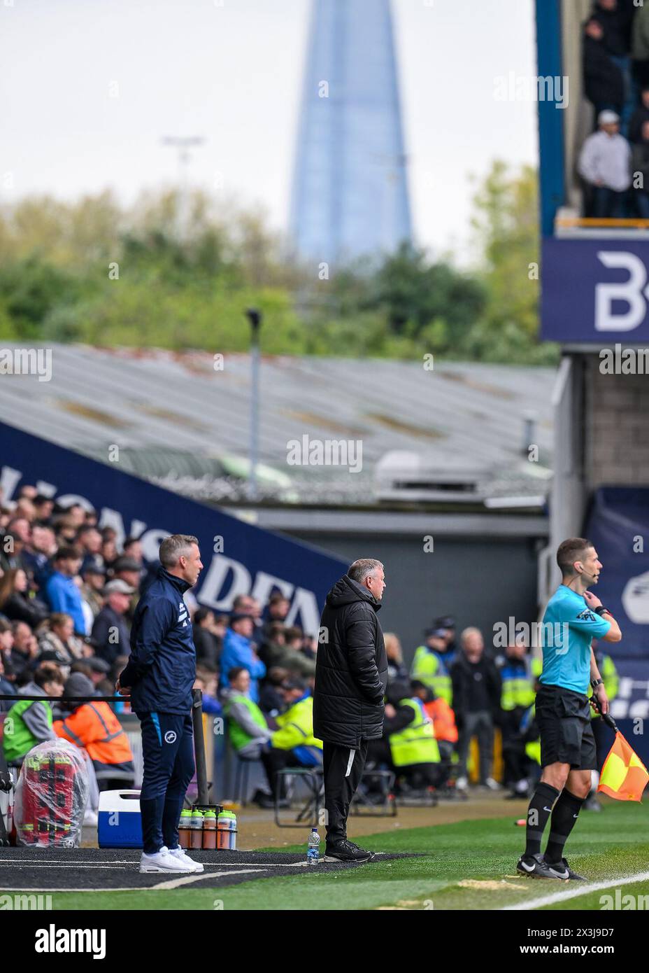 Neil Dewsnip Technical Director of Plymouth Argyle in the dugout during ...