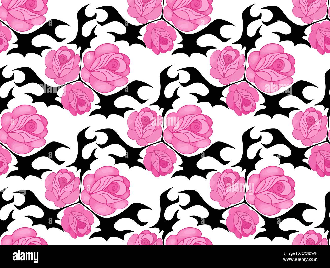 Cute emo roses black and pink seamless pattern y2k, Trendy brutal girly ...
