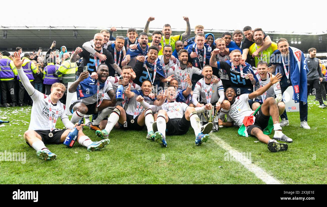 Derby, UK. 27th Apr, 2024. Derby County promotion celebration during ...