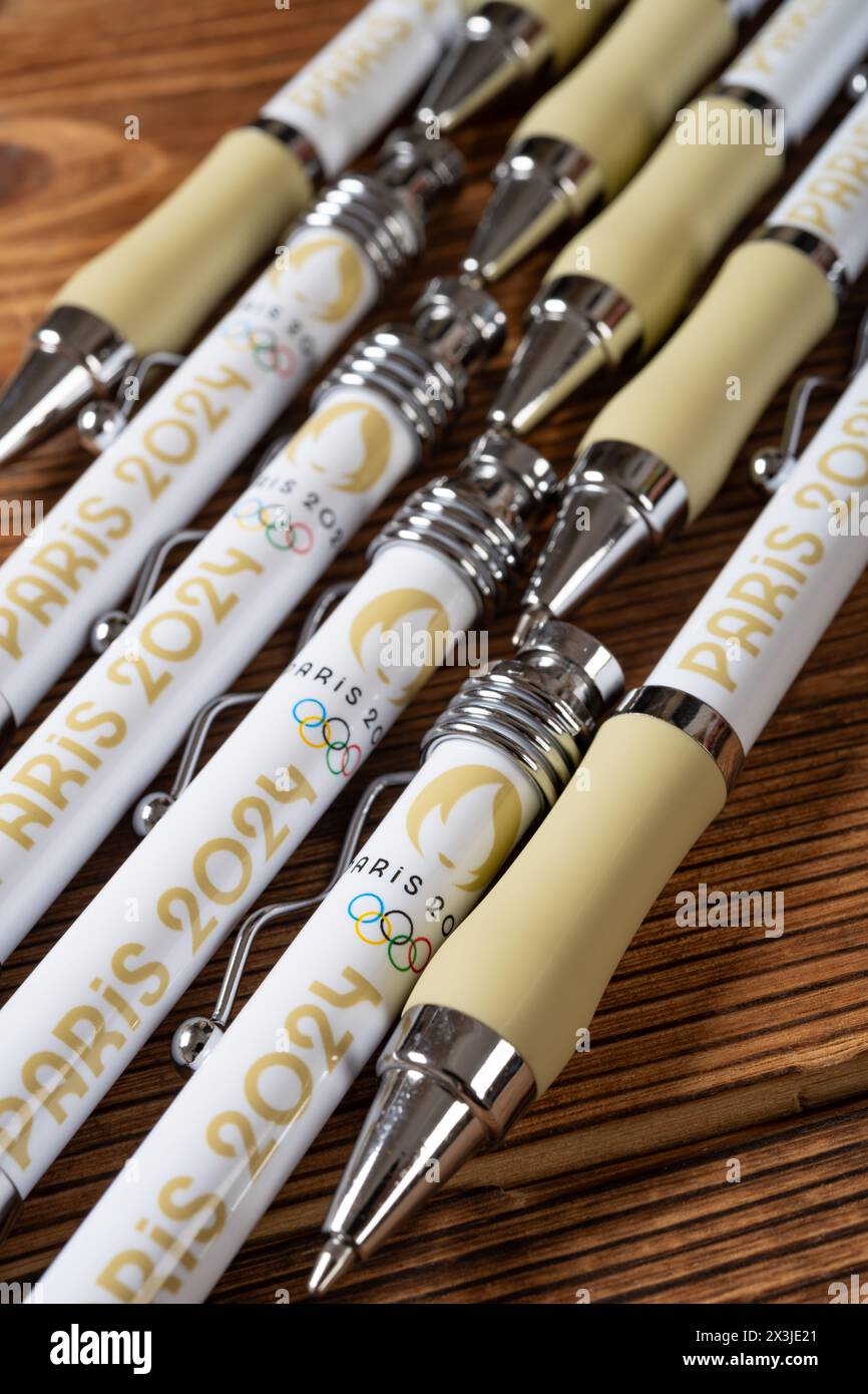 ZHONGSHAN China-April 24 2024: ball points with Paris Olympic Games ...