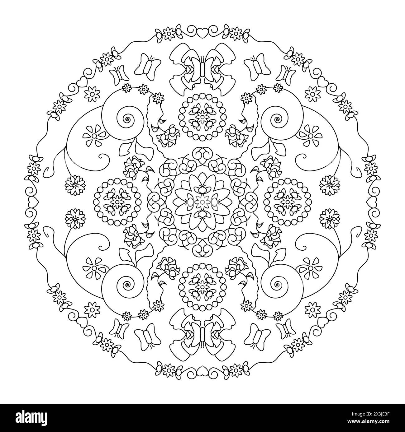 Mandala. Butterflies and flowers. Art Therapy. Anti-stress coloring ...