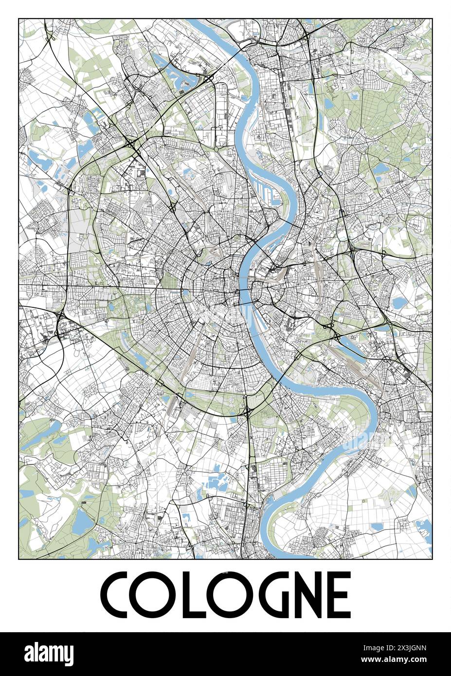 Cologne, Germany map poster art Stock Vector Image & Art - Alamy