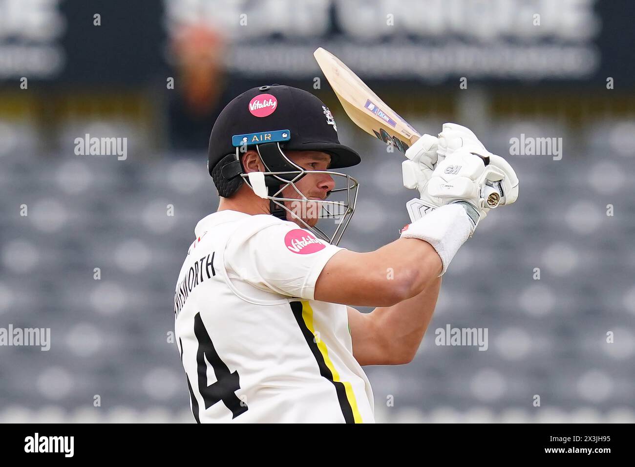 Bristol, UK, 27 April 2024. Gloucestershire's Ben Charlesworth batting ...