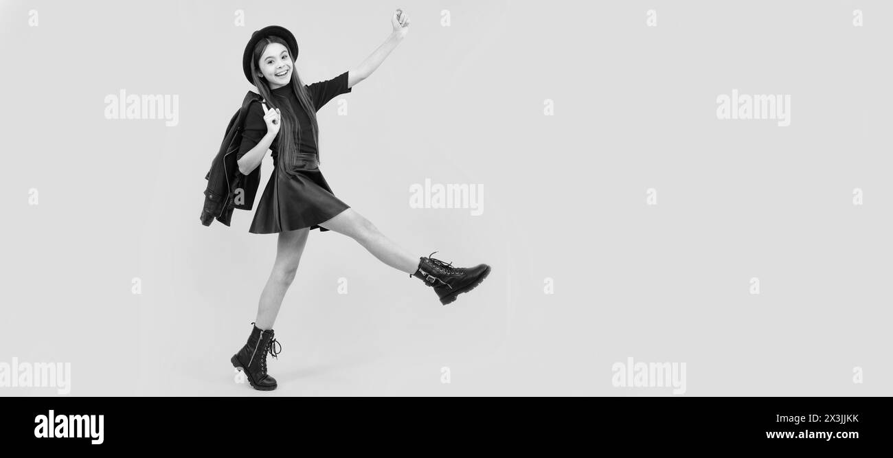 Excited teenager. Full length funny teenager kid jump enjoy rejoice win ...