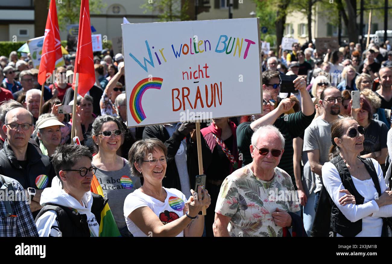 Donaueschingen, Germany. 27th Apr, 2024. Opponents of the AfD party ...