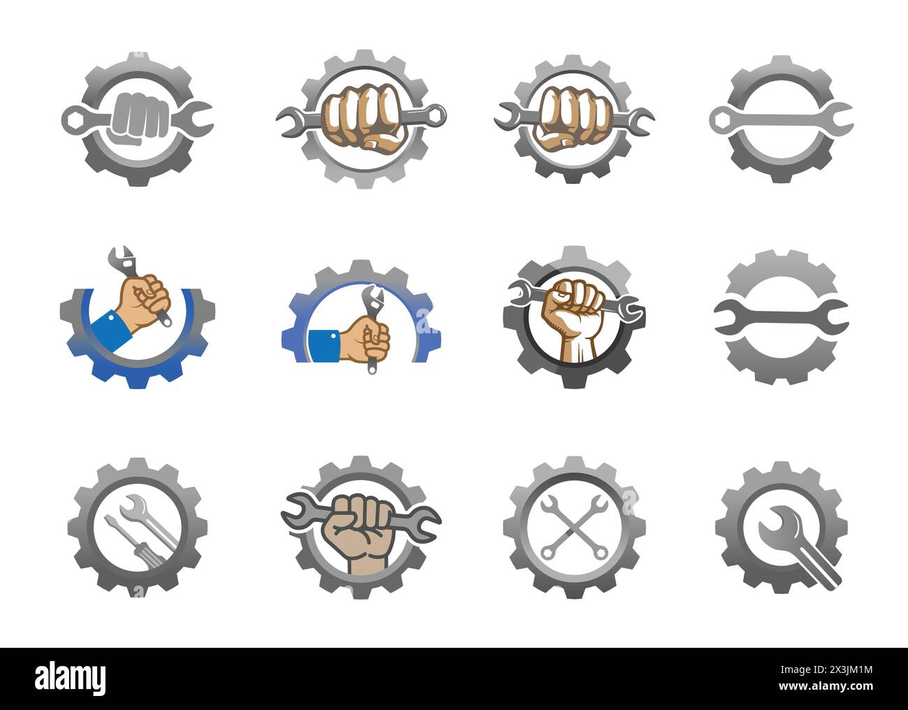 Creative Mechanic Gear Hands Wrench Collection Set Logo Vector Icons ...