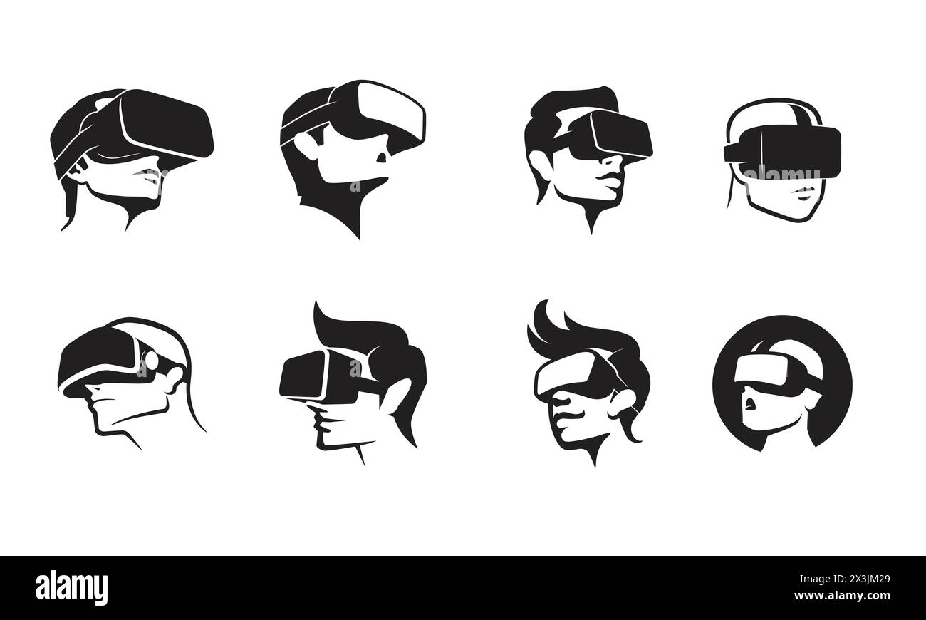virtual reality glasses headset collection heads logo vector design ...