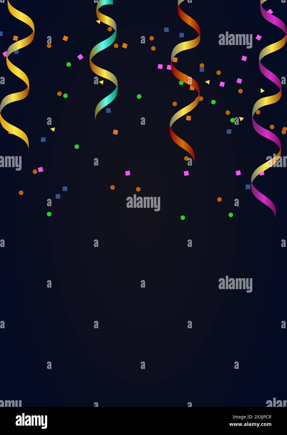 Black festive vertical abstract background with colored confetti ...