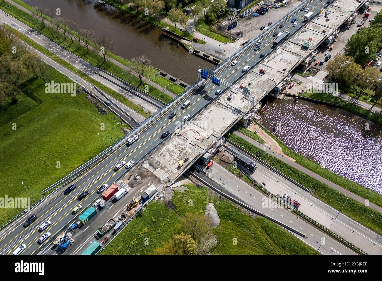 Purmerend, April 26, 2024 - Road works on the A7 near Purmerend at the ...