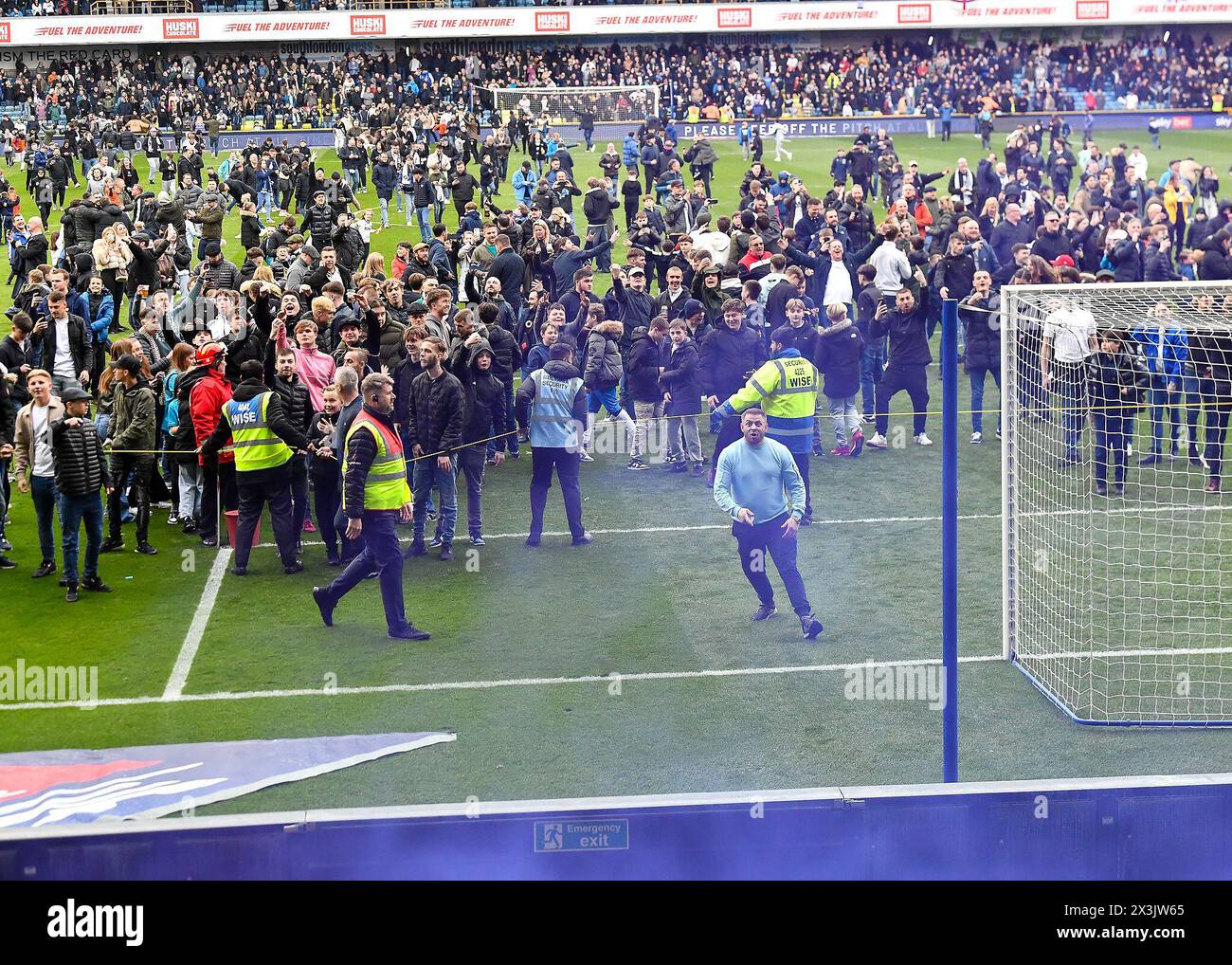 Millwall fans pitch invasion at full time during the Sky Bet ...