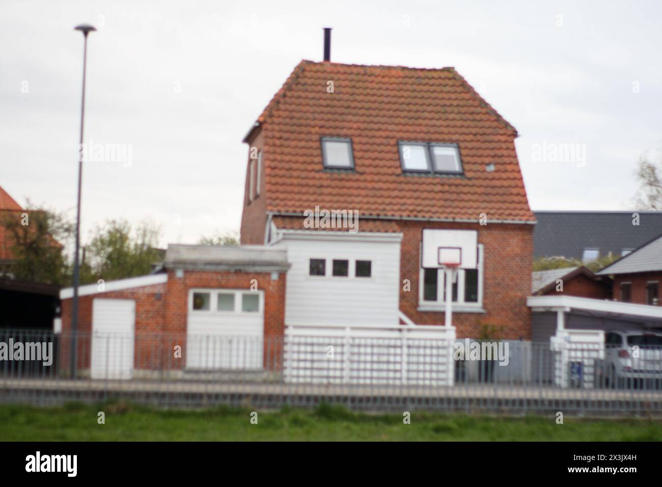 monumental building with brick façade and lake in Copnehagen Stock ...