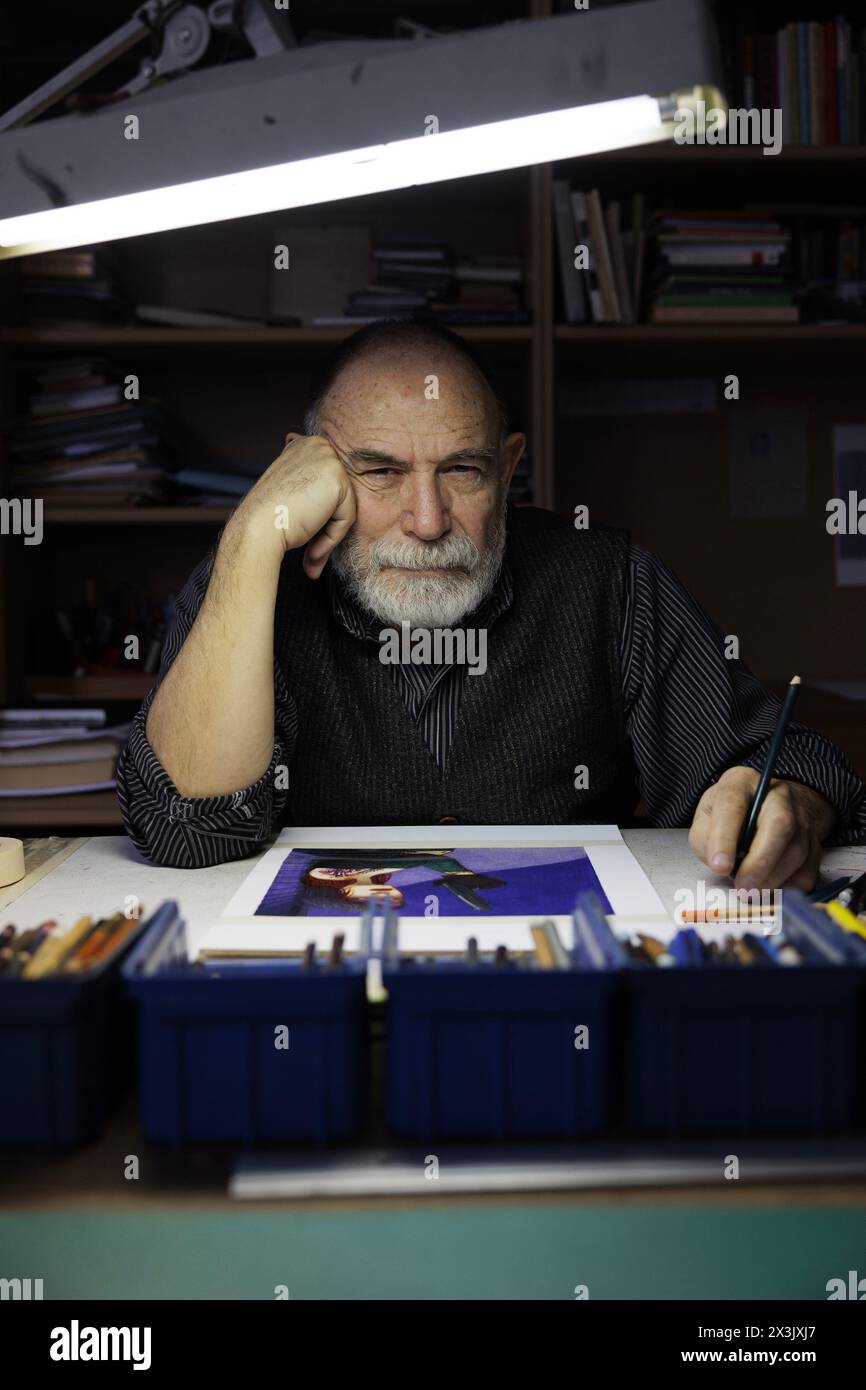 Portrait of Lorenzo Mattotti (illustrator) at his Parisian studio 13/11 ...
