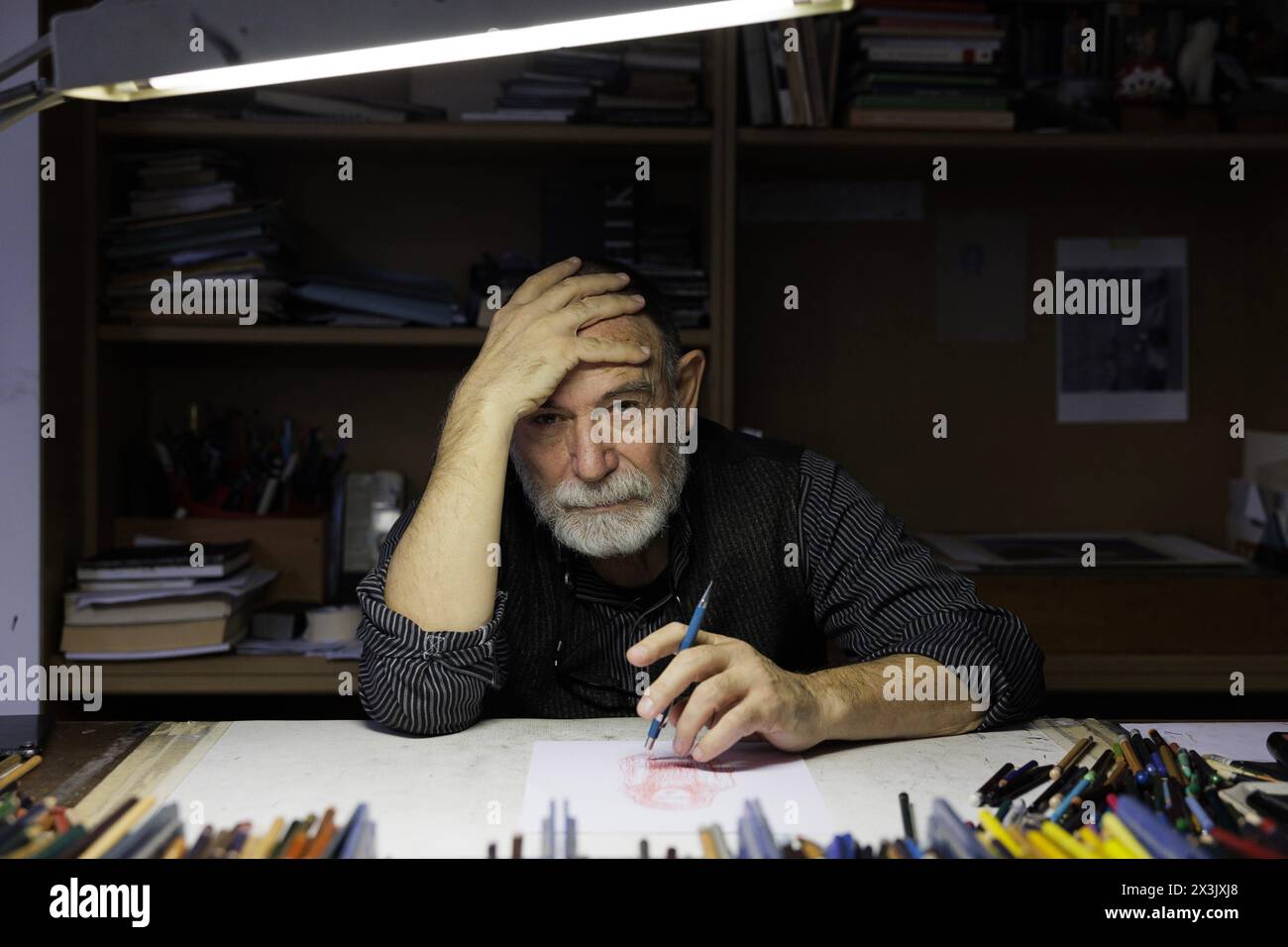 Portrait of Lorenzo Mattotti (illustrator) at his Parisian studio 13/11 ...