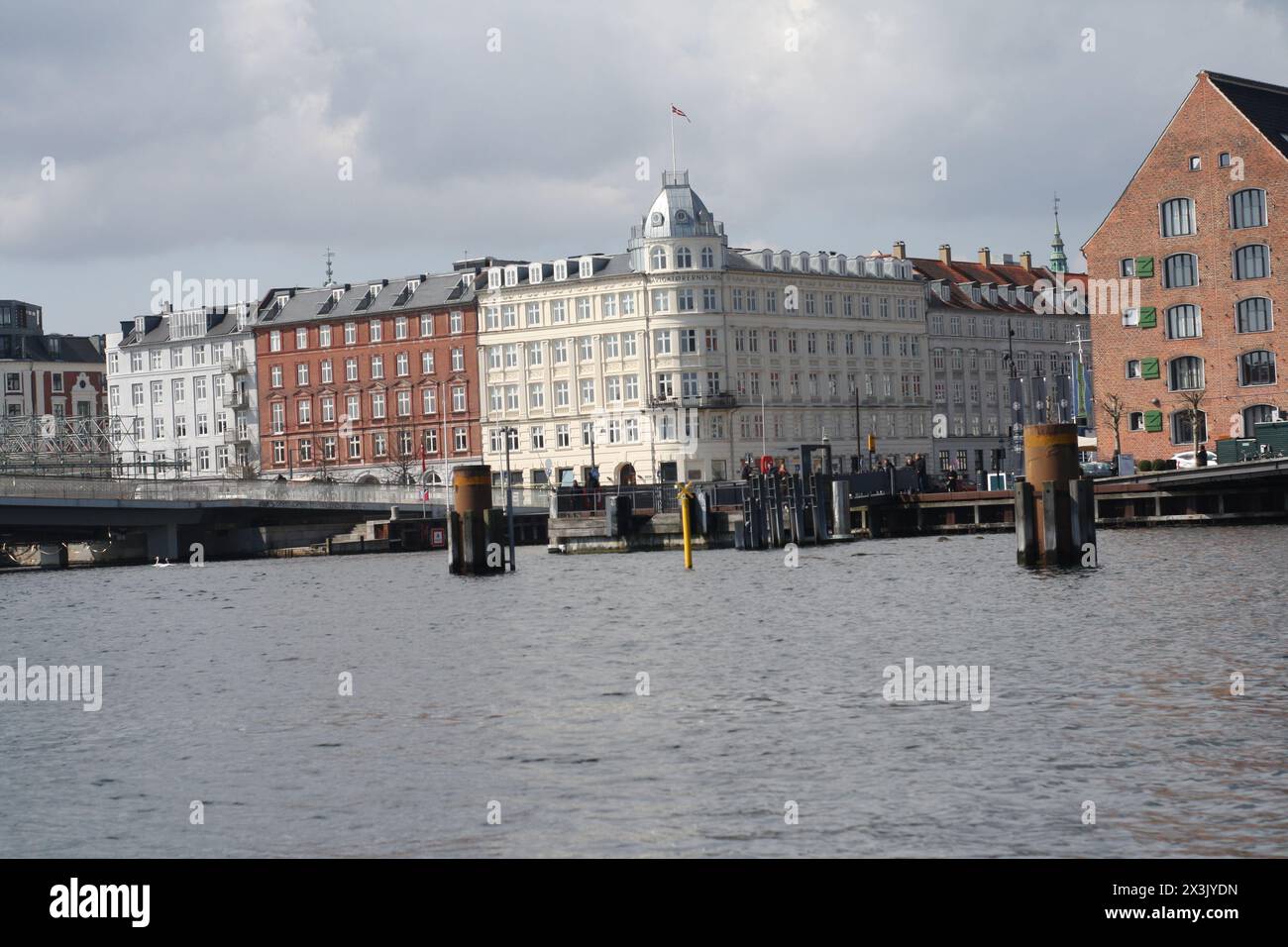 monumental building with brick façade and lake in Copnehagen Stock ...