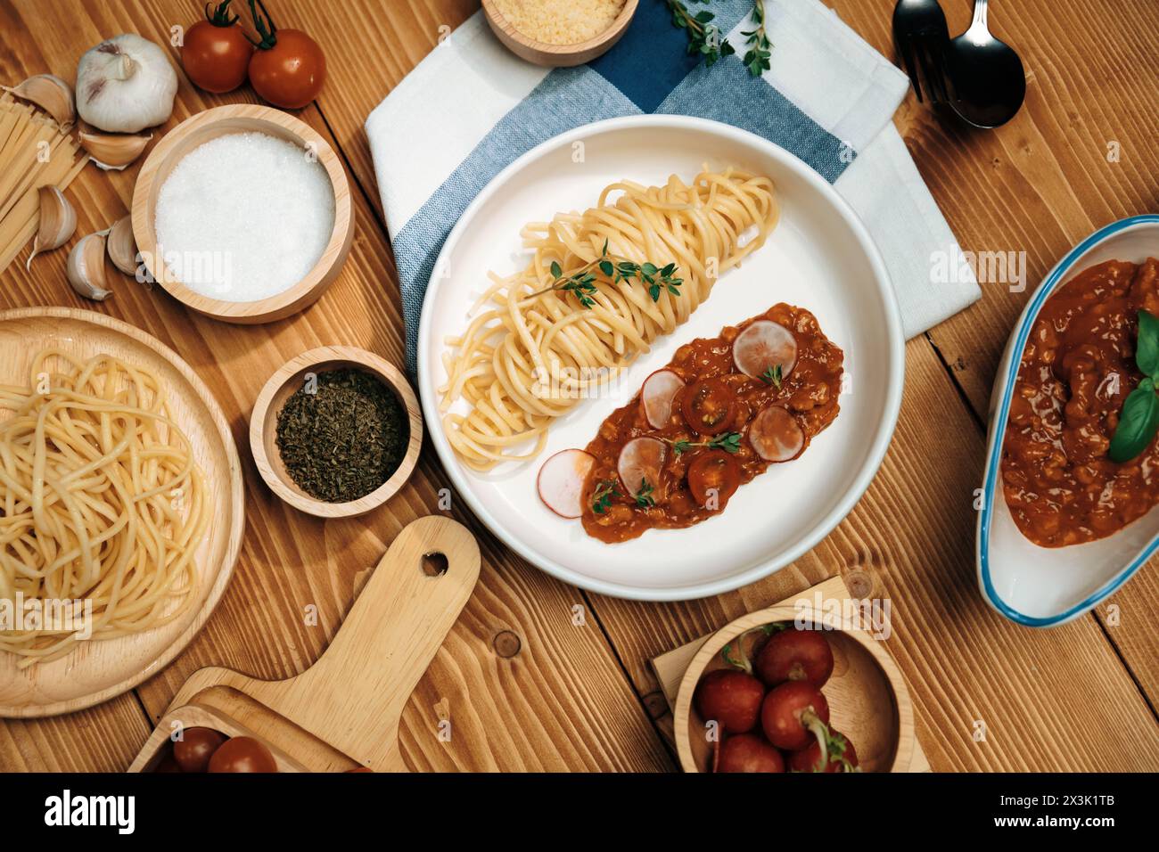 Delicious food's special menu homemade preparing station spaghetti with ...