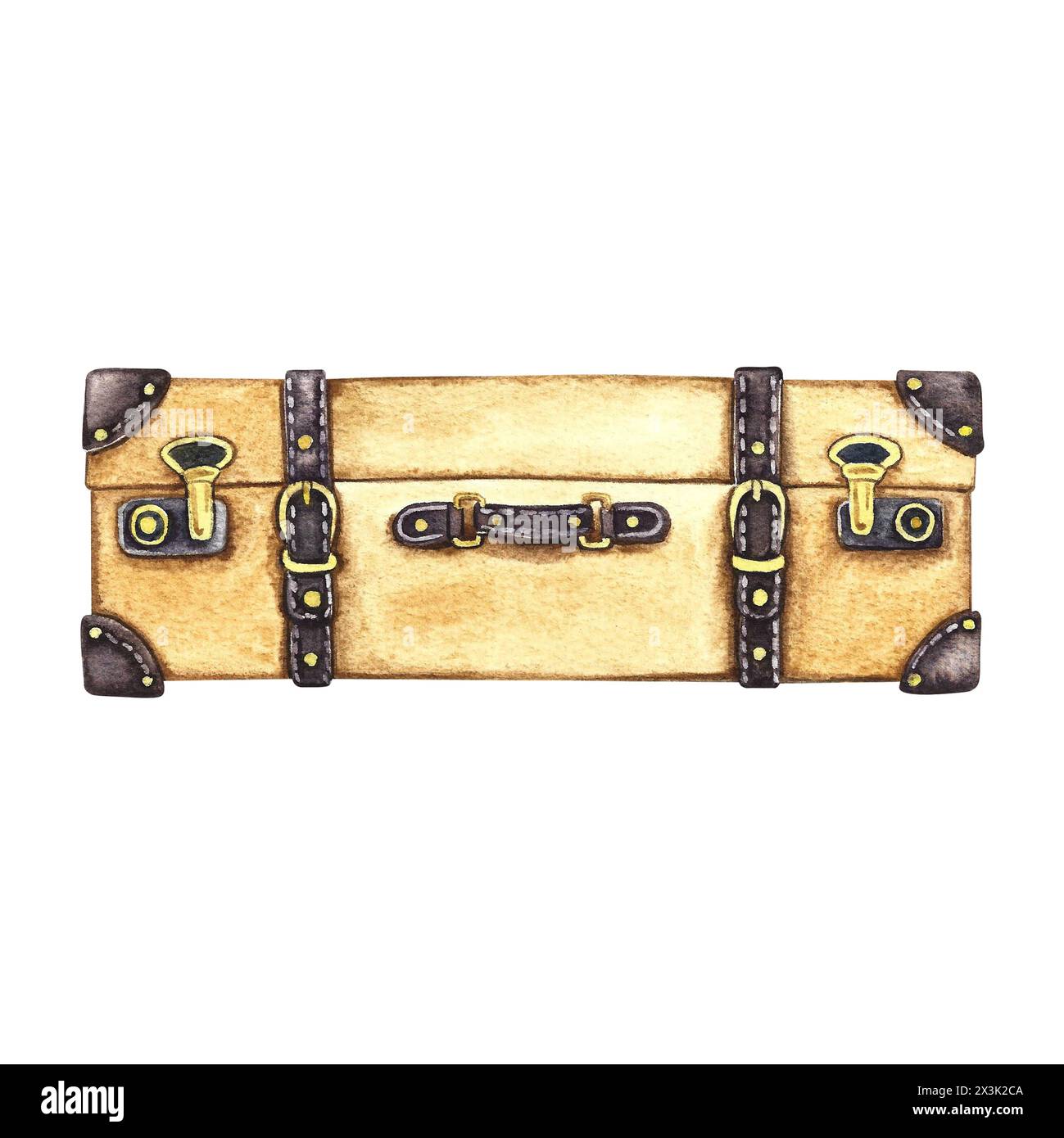 Vintage retro suitcase. A hand-painted watercolor illustration of ...