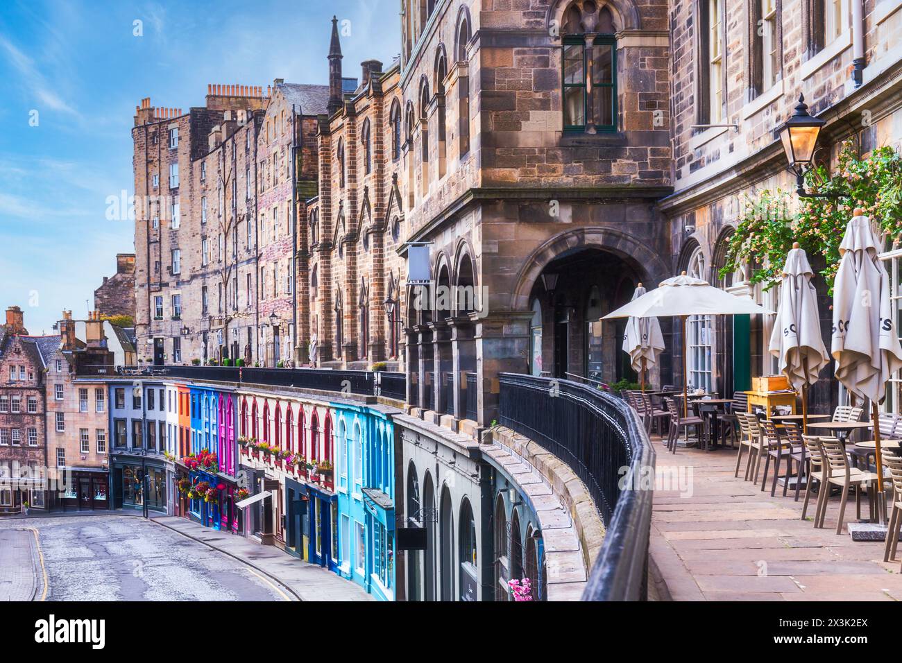 Colorful buildings in Victoria Street, Old Town Edinburgh, Scotland ...