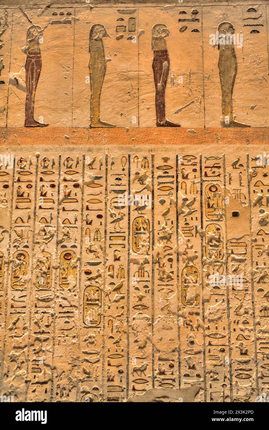 Pharaoh Images with Hieroglyphics, Tomb of Ramses IV, KV2, Valley of ...