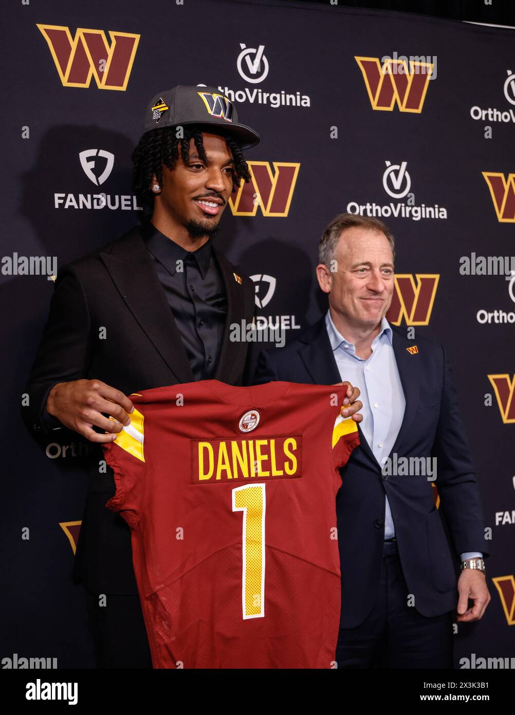 Washington Commanders first round number 2 pick in the NFL 2024 Draft, Quarterback Jayden ...