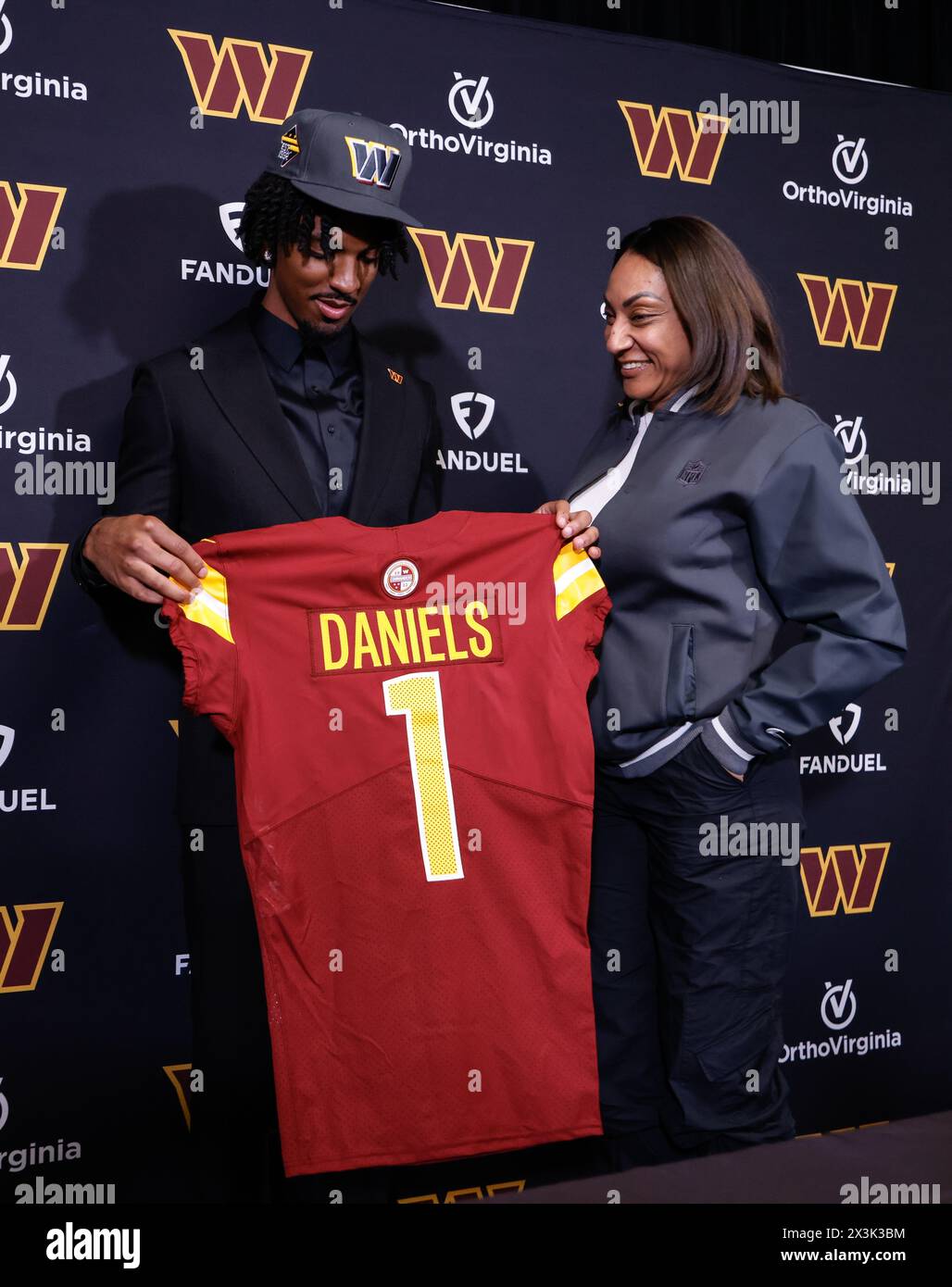 Washington Commanders first round number 2 pick in the NFL 2024 Draft, Quarterback Jayden ...