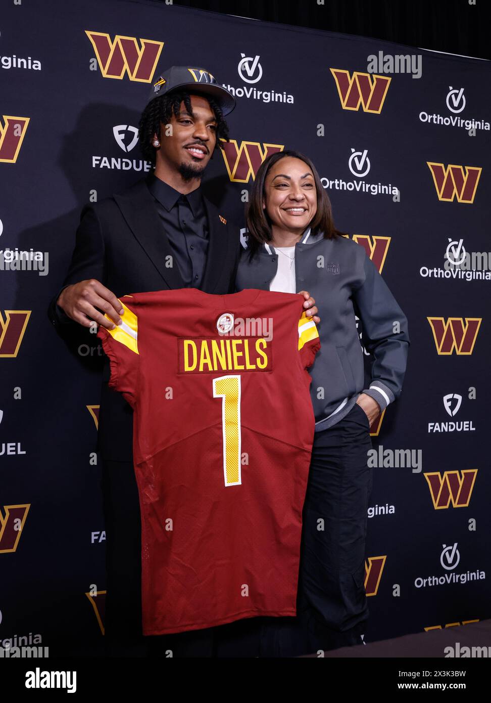 Washington Commanders first round number 2 pick in the NFL 2024 Draft, Quarterback Jayden ...