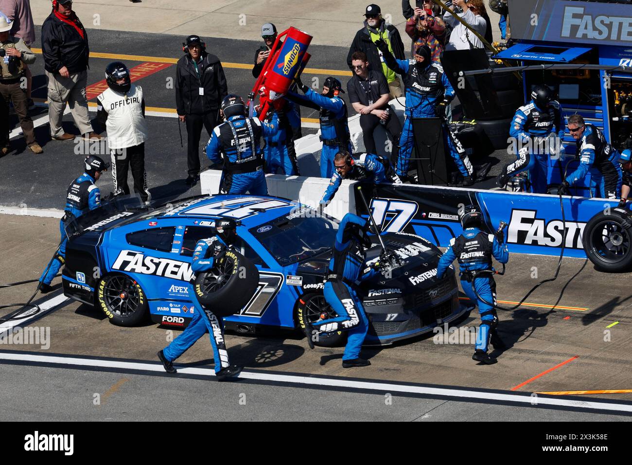 Chris Buescher makes a pit stop for the GEICO 500 in Lincoln, AL, USA ...