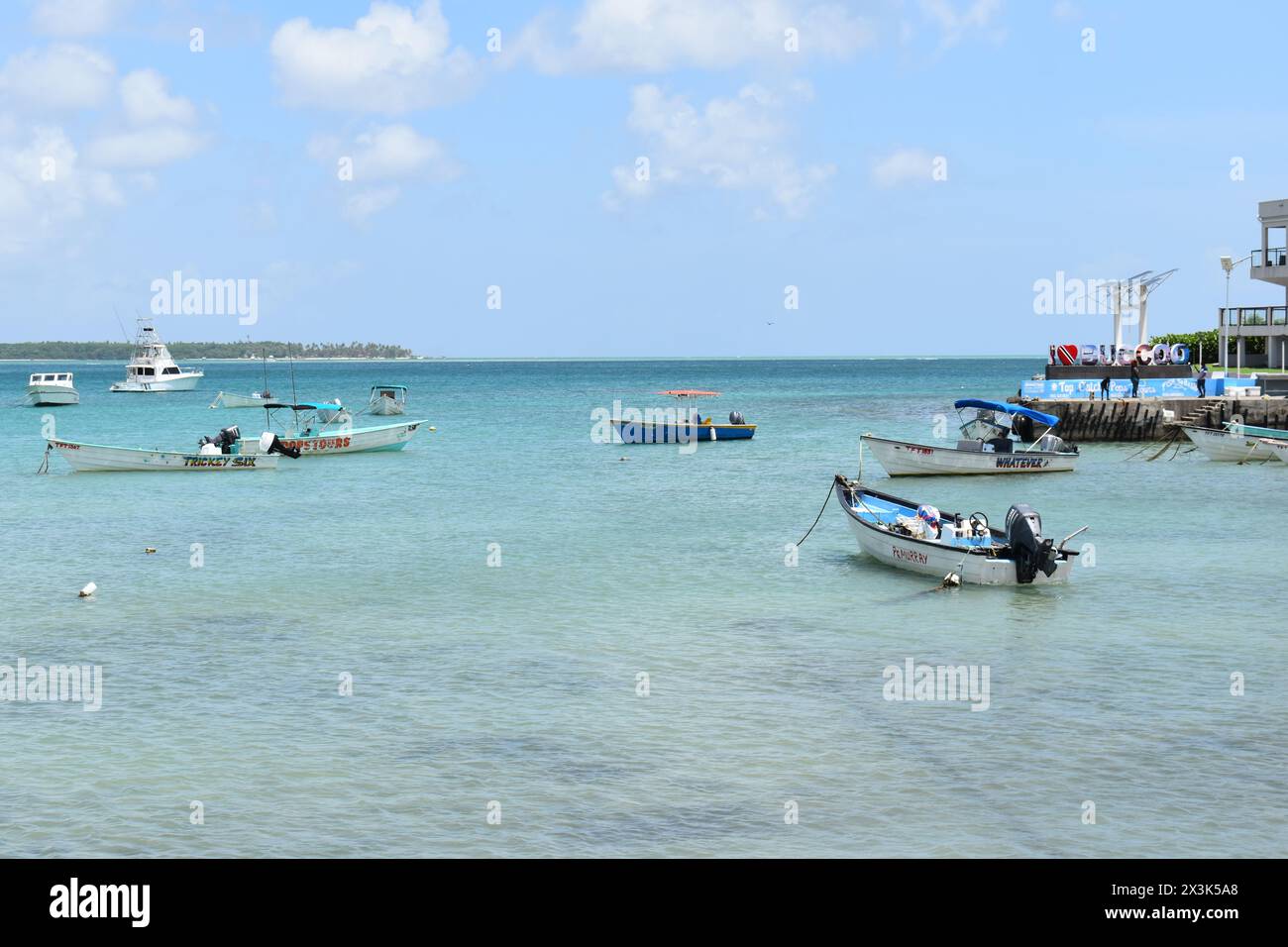 Buccoo, Tobago - June 8, 2023 - View of the ocean and wooden fishing ...