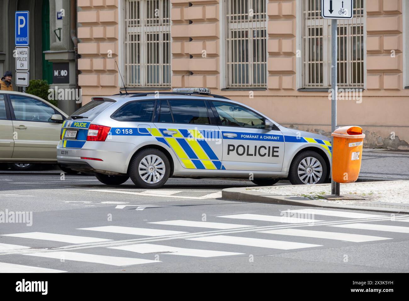 Czech police vehicle, a Škoda Octavia, parked on duty in Prague Stock ...