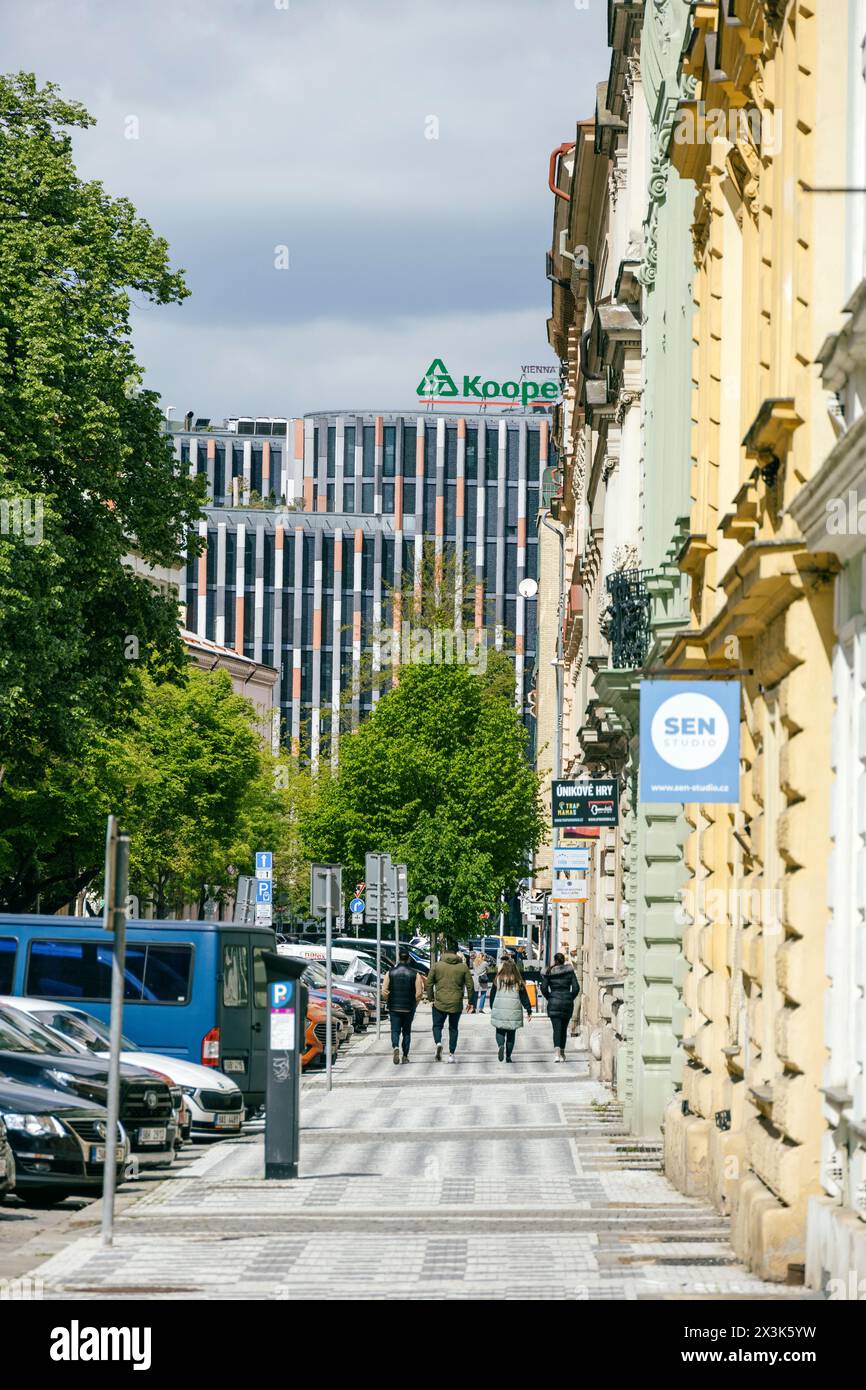 Prague Karlin district street with historical buildings Stock Photo - Alamy